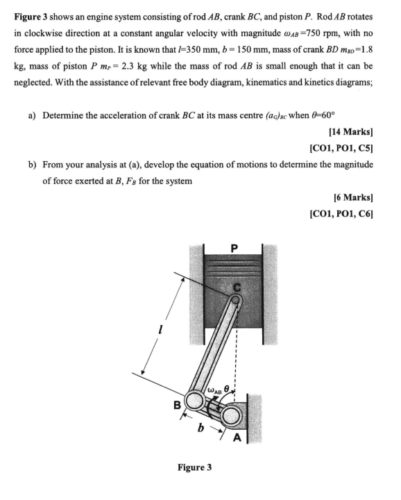 SOLVED: Figure 3 shows an engine system consisting of rod A B, crank B ...