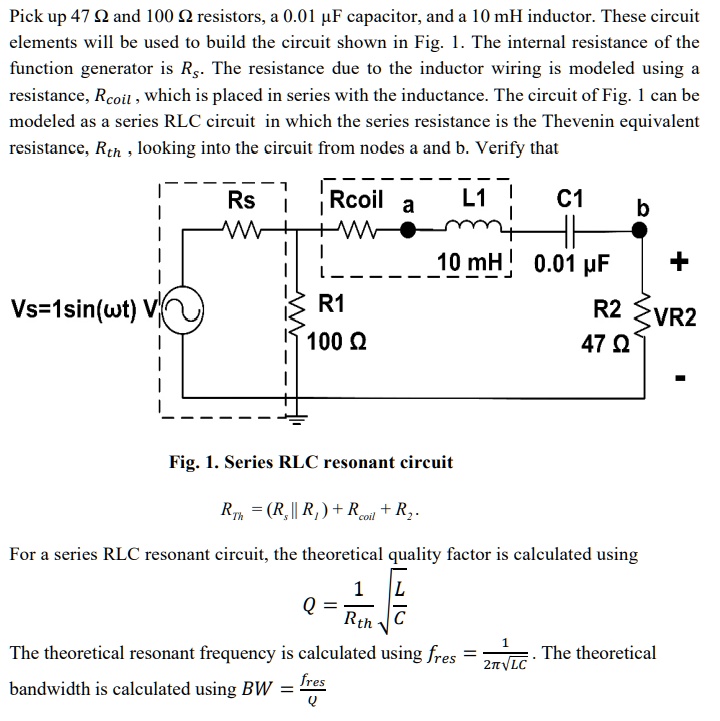 Calculate the theoretical values for Fres, Q, and BW using the nominal ...