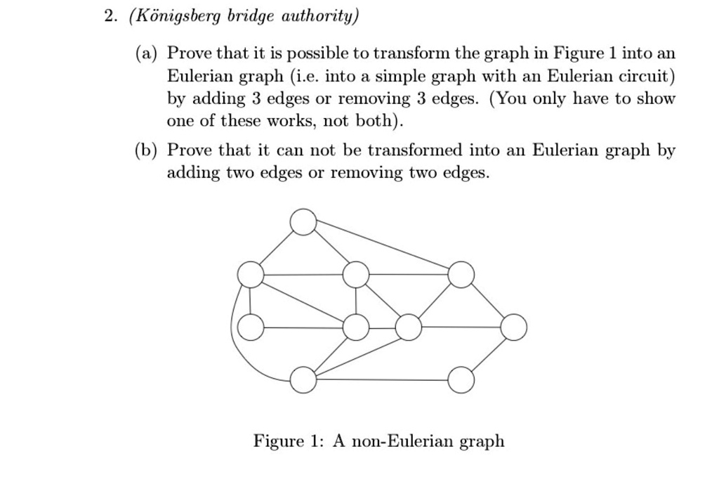 SOLVED: 2 (Konigsberg bridge authority) (a) Prove that it is possible ...