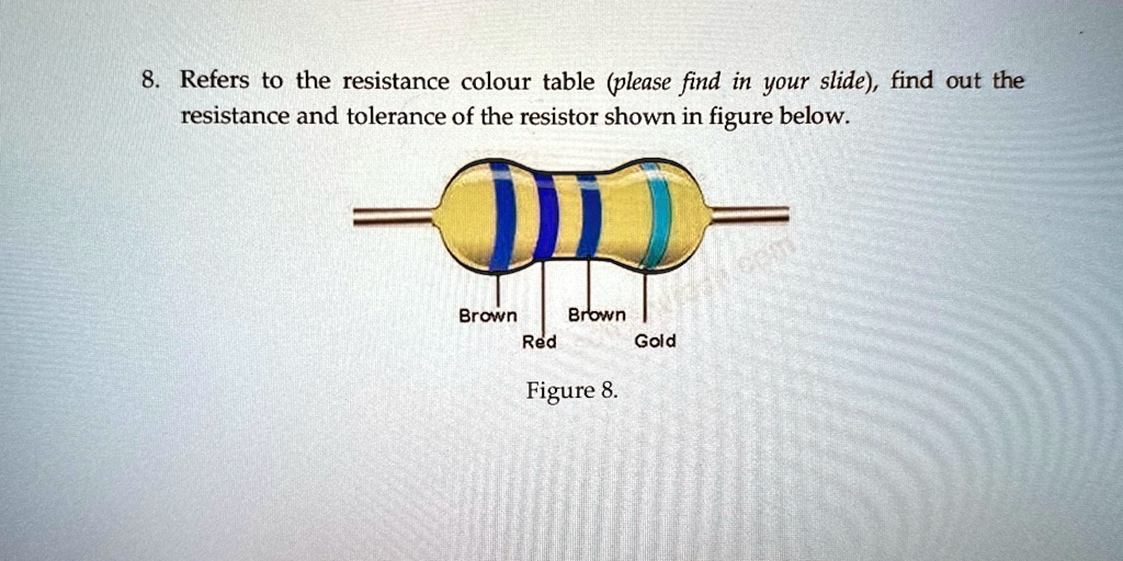 8. Refers to the resistance colour table (please find in your slide ...