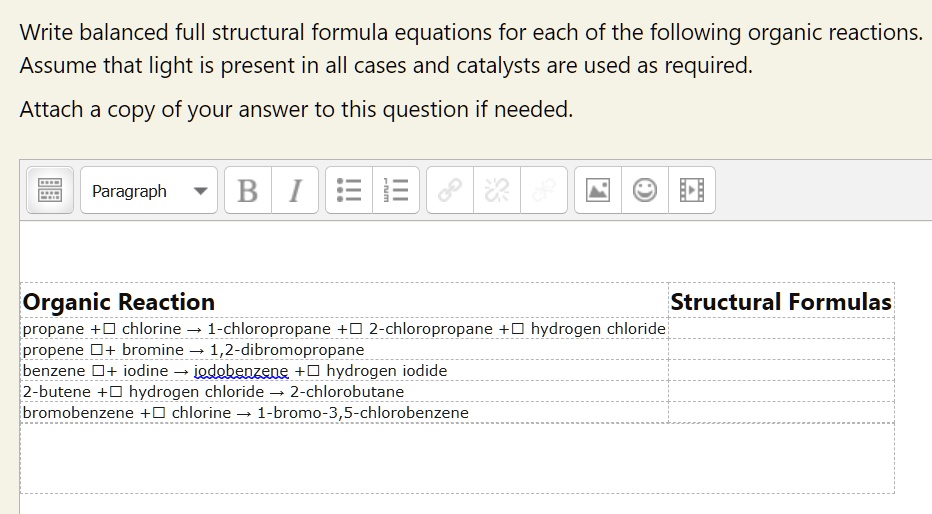 SOLVED:Write balanced full structural formula equations for each of the following organic ...