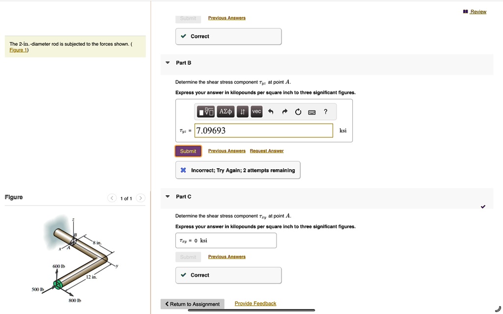 previous answers review the 2 in diameter rod is subjected to the ...