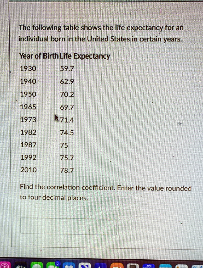 SOLVED: 'The following table shows the life expectancy for an ...
