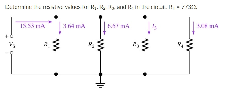 Determine the resistive values for R1, R2, R3, and R4 in the circuit ...