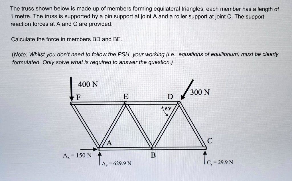 The truss shown below is made up of members forming equilateral ...