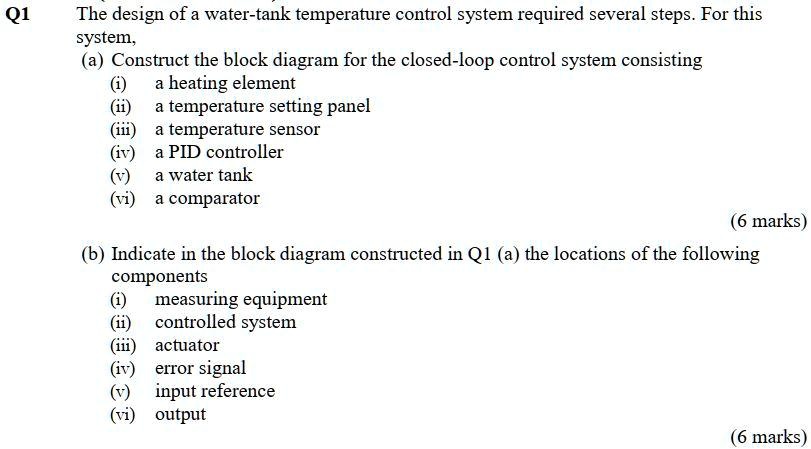 SOLVED: The design of a water-tank temperature control system required ...