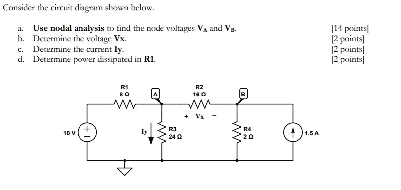 SOLVED: Consider the circuit diagram shown below: a. Use nodal analysis to find the node ...