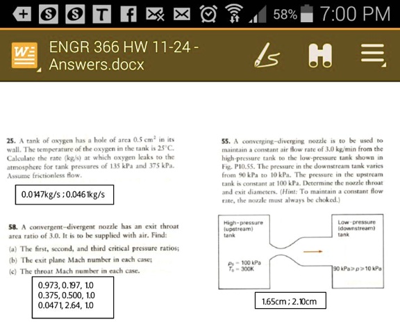 SOLVED: Text: 58% 7:00 PM ENGR366HW11-24- Answers.docx H 25. A tank of ...