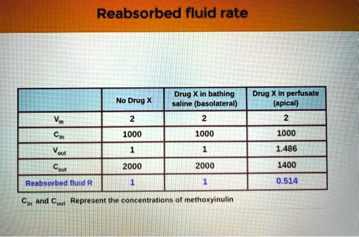 SOLVED:Reabsorbed fluid rate Drug X in bathing saline (basolateral ...