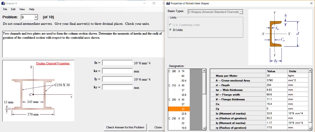 SOLVED: Two channels and two plates are used to form the column section ...