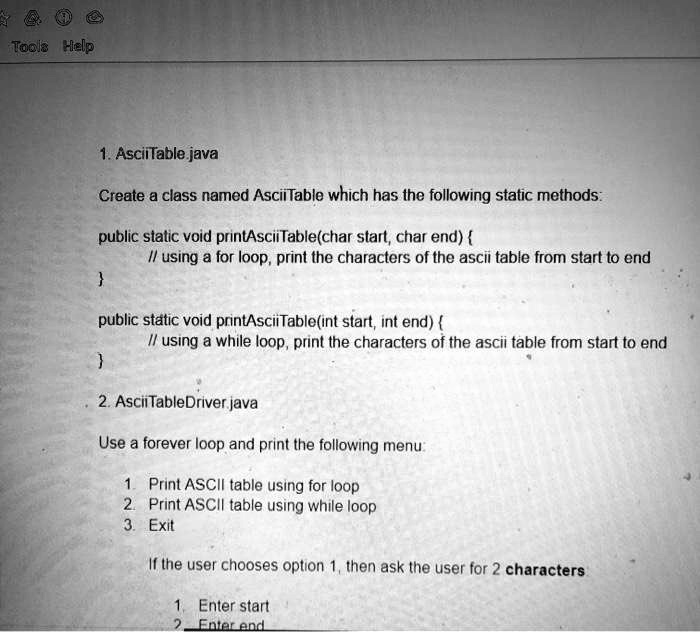 Solved Asciitablejava Create A Class Named Asciitable Which Has The Following Static Methods