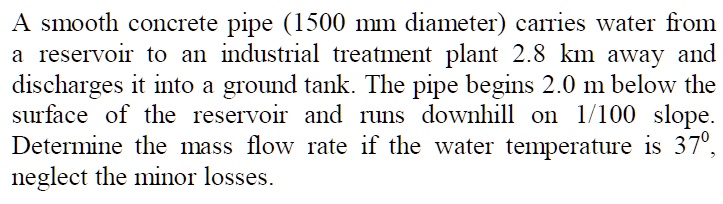 SOLVED: A smooth concrete pipe (1500 mm diameter) carries water from a ...