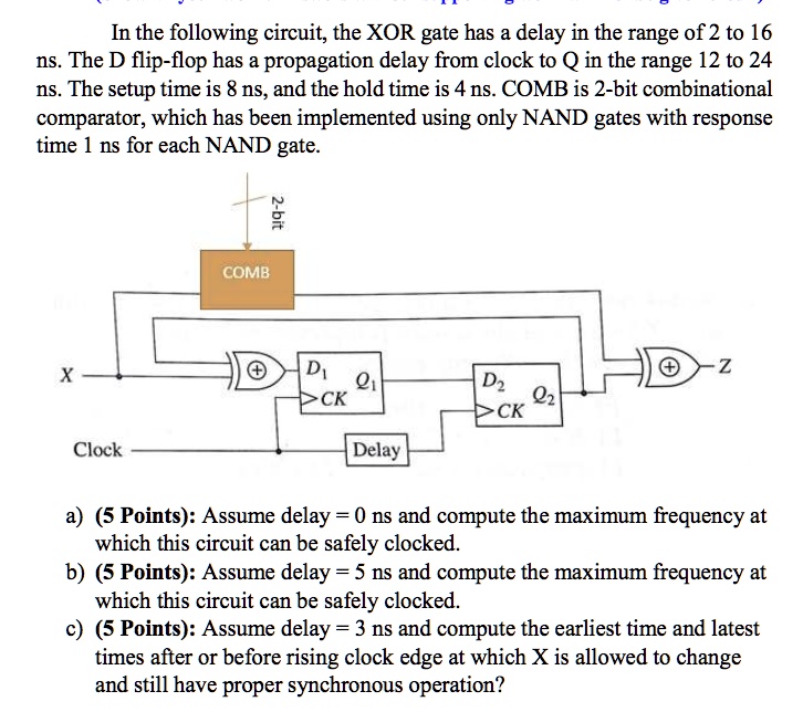 SOLVED: In the following circuit; the XOR gate has a delay in the range ...