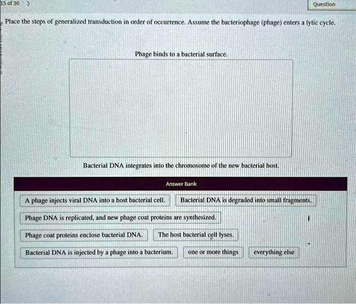 SOLVED: Place the steps of generalized transduction in order of occurrence. Assume the ...