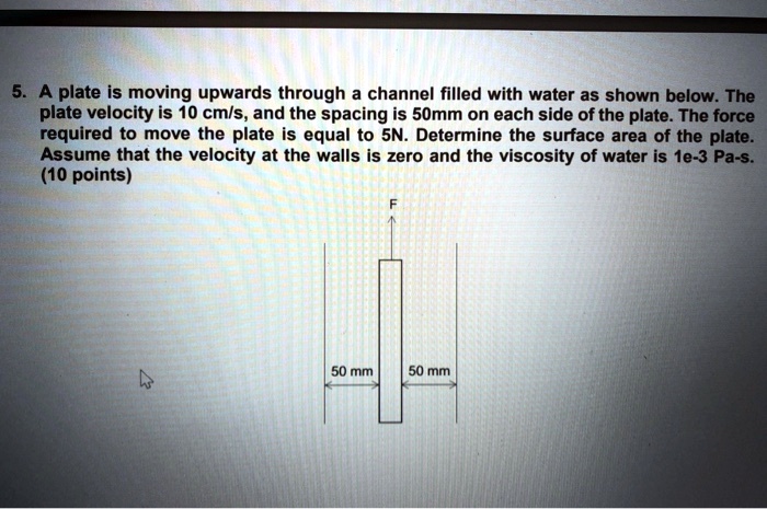 SOLVED: A plate is moving upwards through a channel filled with water ...