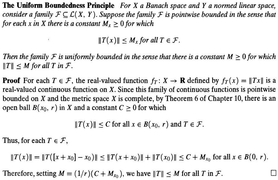 the uniform boundedness principle for x a banach space and y a normed linear space consider a ...