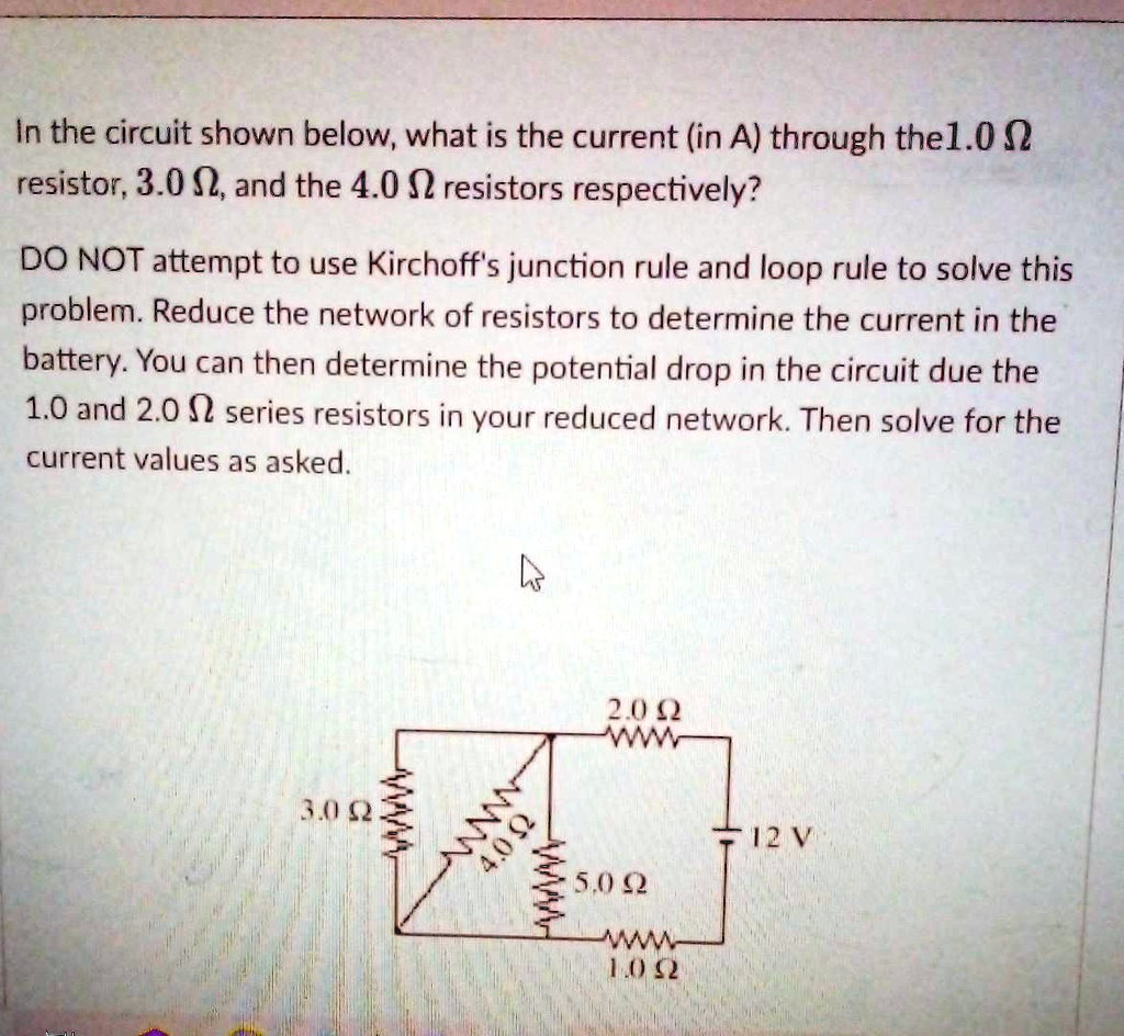 In the circuit shown below, what is the current (in A) through the 1.0 Ω resistor, 3.0 Ω, and ...