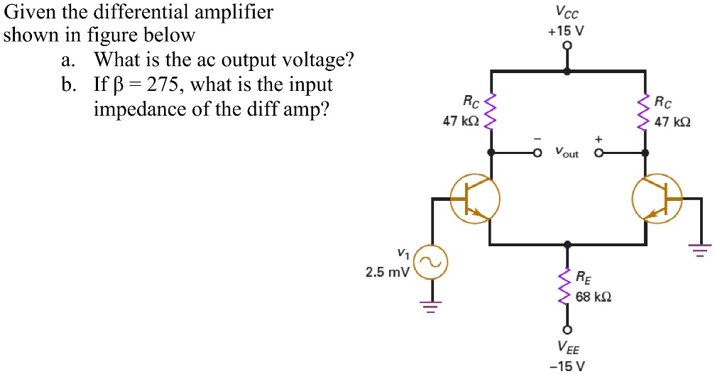 SOLVED: Given the differential amplifier shown in figure below a.What is the ac output voltage ...