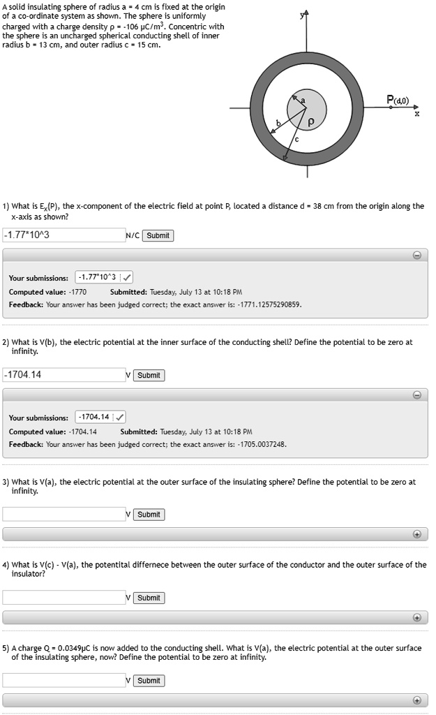 SOLVED: Solid insulating sphere of radius fixed at the origin ordinate ...