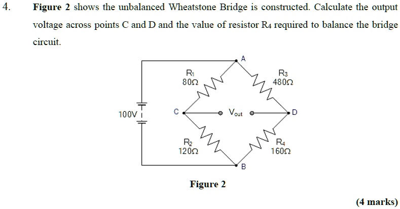 4. Figure 2 shows the unbalanced Wheatstone Bridge is constructed ...
