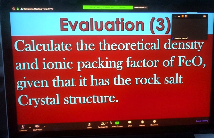 evaluation 3 calculate the theoretical density and ionic packing factor of feo given that it has ...