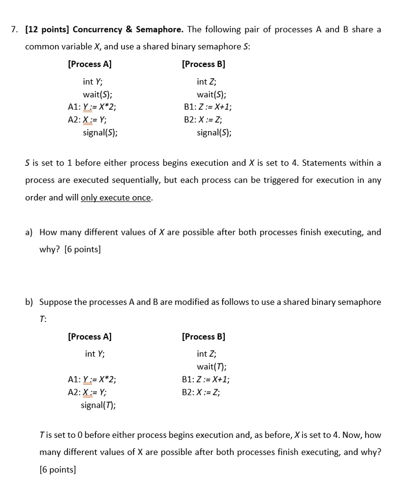 Solved 7 12 Points Concurrency Semaphore The Following Pair Of 2810