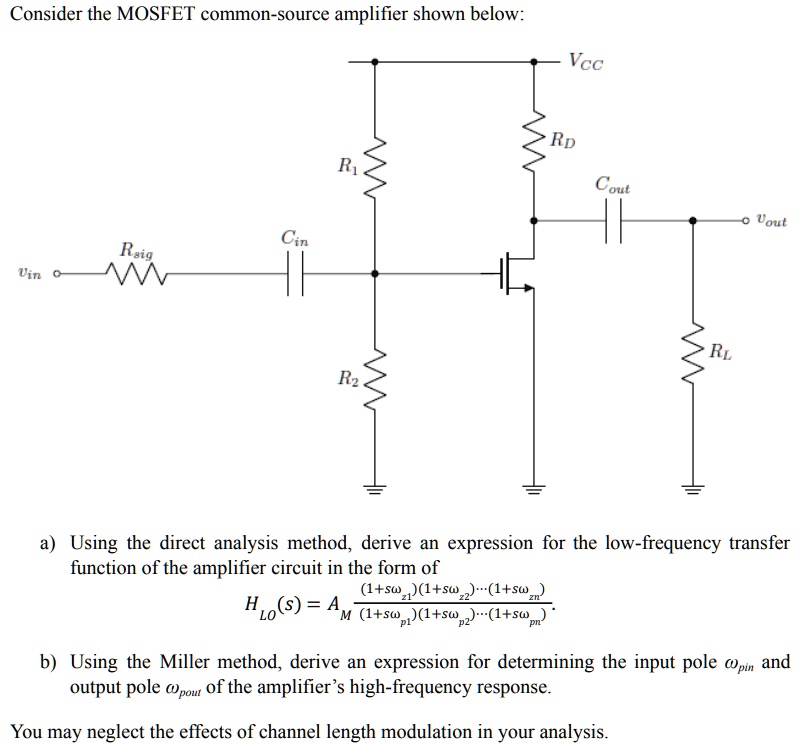 SOLVED: Consider the MOSFET common-source amplifier shown below: Vcc Cout Vout Rsi Uin o a ...