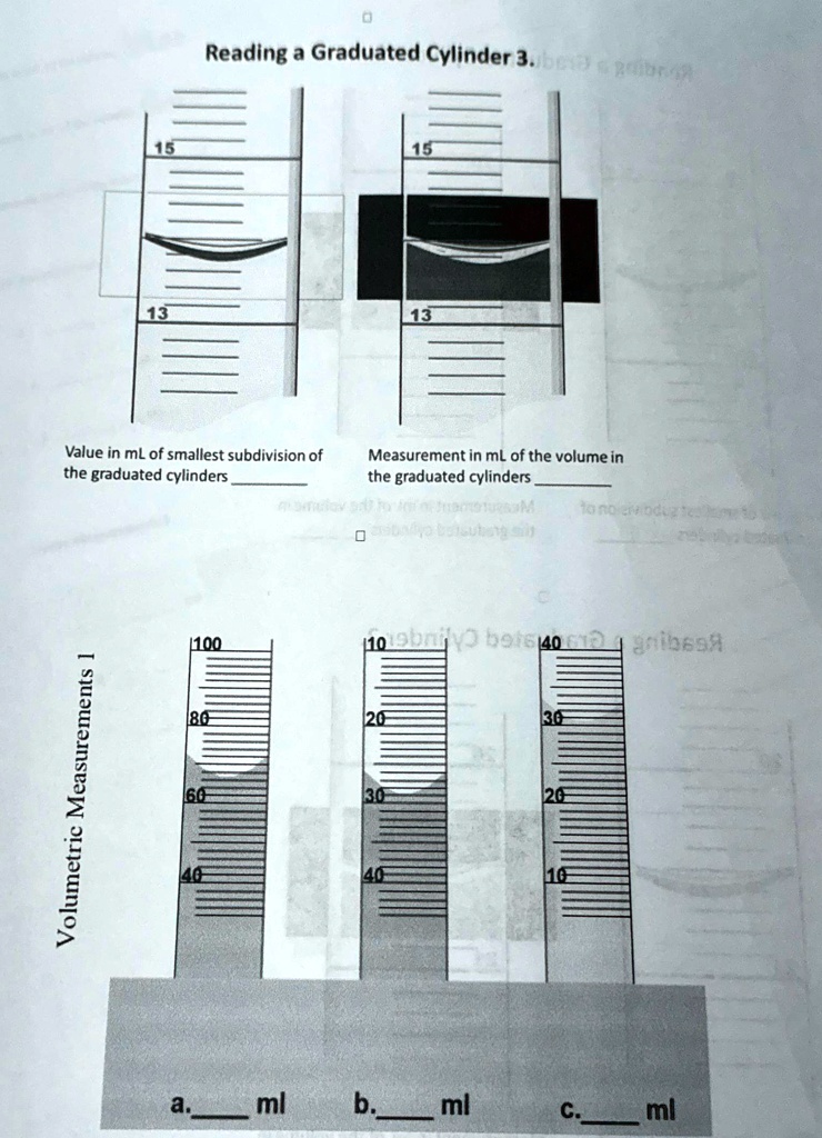 15 Reading a Graduated Cylinder 3. 15 13 13 Value in mL of smallest ...