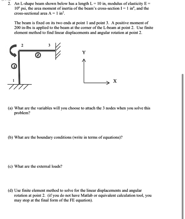 SOLVED: 2.An L-shape beam shown below has a length L= 10 in,modulus of elasticity E= 10 psi, the ...