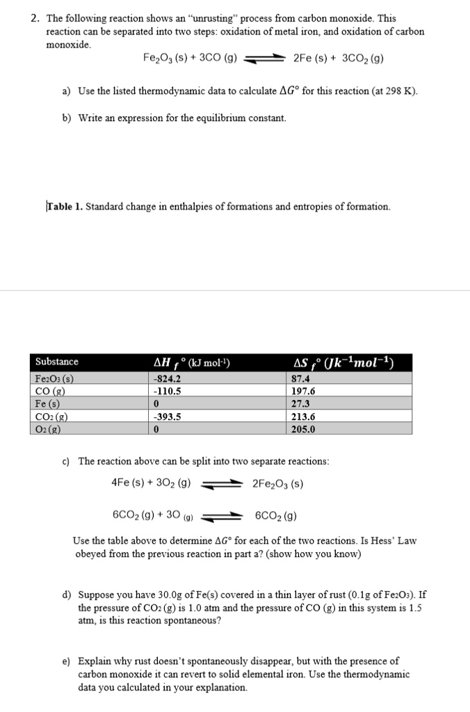 SOLVED: The following reaction shows an unrusting process from carbon ...
