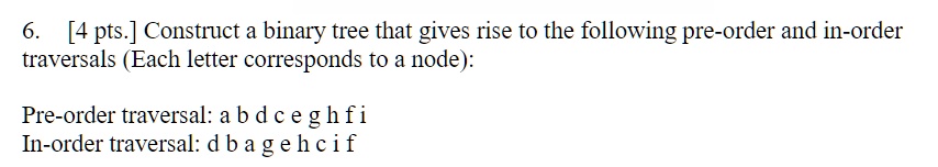 Construct a binary tree that gives rise to the following pre-order and ...