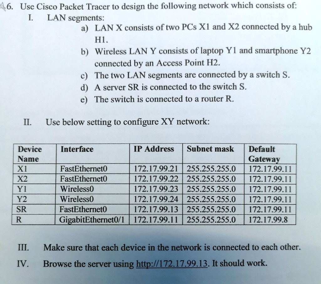 Use Cisco Packet Tracer to design the following network which consists ...