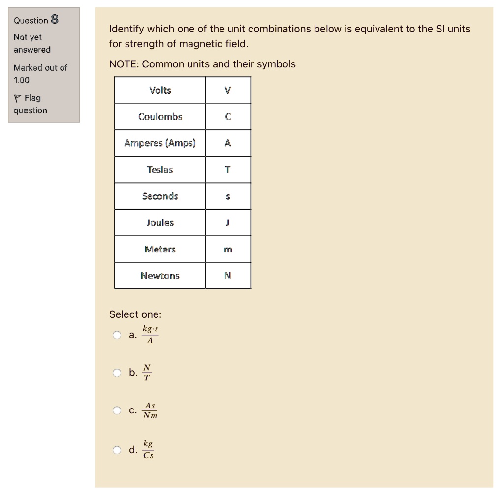 SOLVED: Question 8 Not yet answered Identify which one of the unit ...