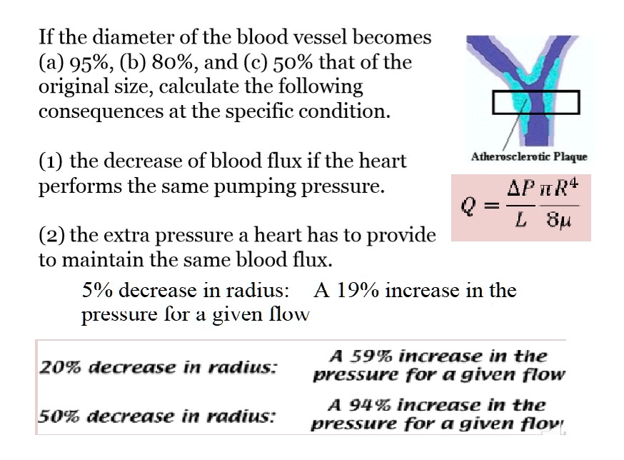 SOLVED: If the diameter of the blood vessel becomes (a) 95%, (b) 80%, and (c) 50% of the ...