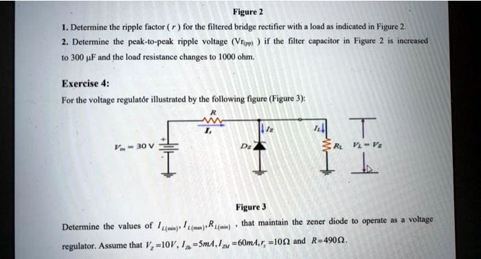 Determine the ripple factor (r) for the filtered bridge rectifier with ...