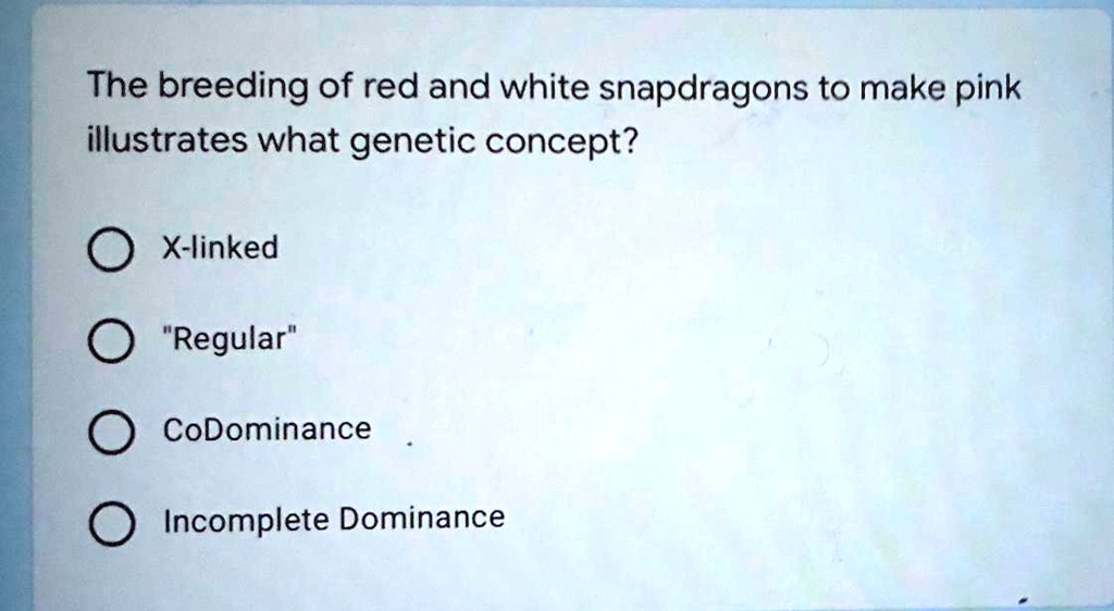 The breeding of red and white snapdragons to make pink illustrates what ...