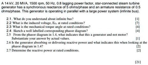 SOLVED: A 14kv 20 MVA, 1500 rpm; 50 Hz, 0,8 lagging power factor, star ...