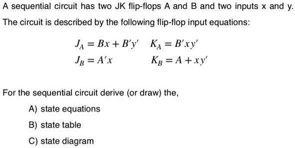 SOLVED: A sequential circuit has two JK flip-flops A and B and two inputs x and y. The circuit ...