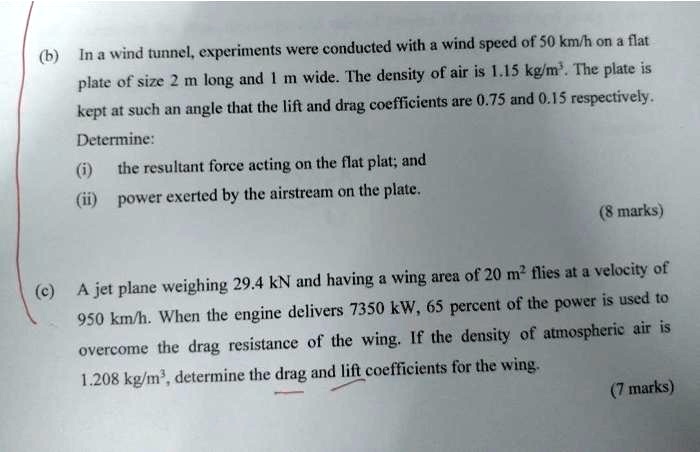 (b) In a wind tunnel, experiments were conducted with a wind speed of ...