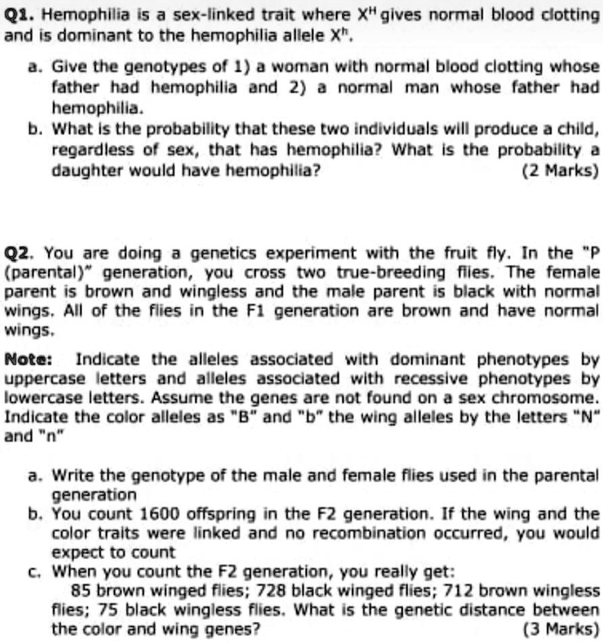 Q1. Hemophilia is a sex-linked trait where X H gives normal blood ...