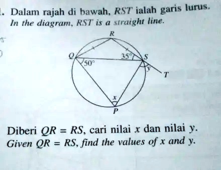 SOLVED: In the diagram below, RST is a straight line. Given QR RS, find ...