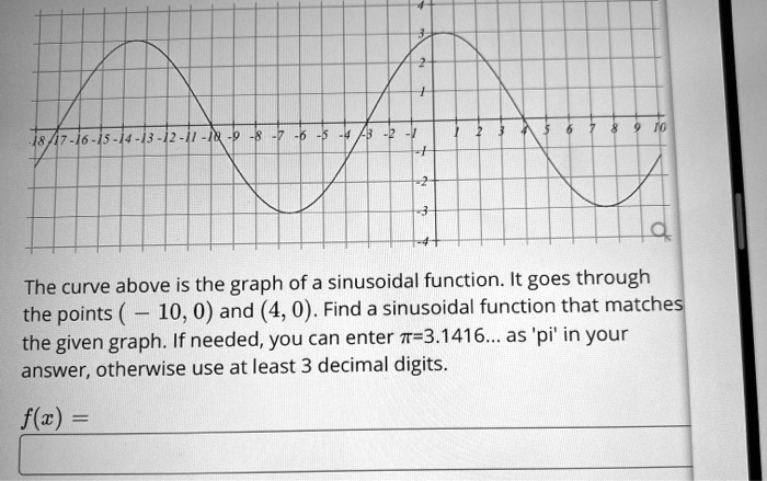 SOLVED: The curve above is the graph of a sinusoidal function. It goes through the points (10, 0 ...