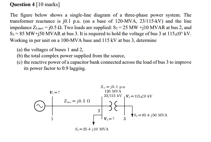SOLVED: Question 4 [10 marks] The figure below shows a single-line diagram of a three-phase ...