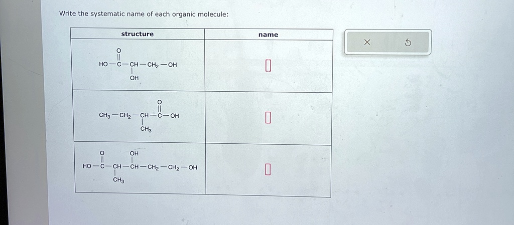 write the systematic name of each organic molecule structure name ho c ...