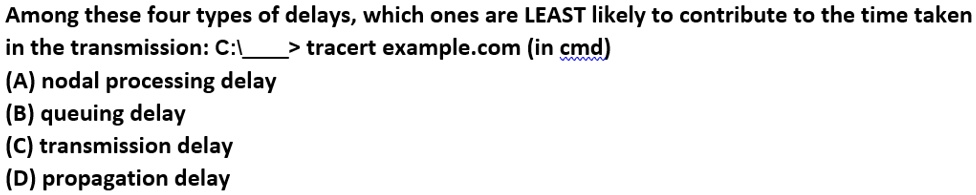 Among these four types of delays, which ones are LEAST likely to contribute to the time taken in ...