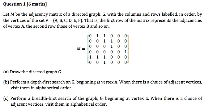 question 16 marks let m be the adjacency matrix of a directed graph g ...