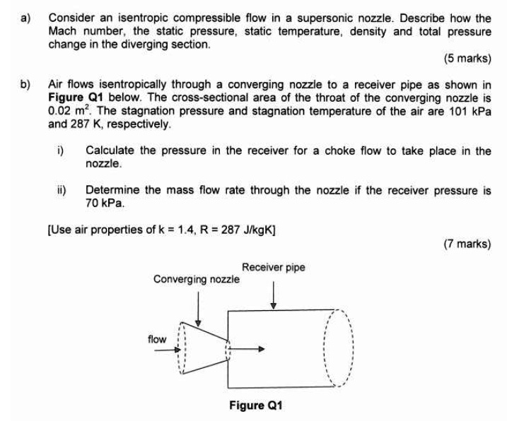SOLVED: a) Consider an isentropic compressible flow in a supersonic nozzle. Describe how the ...