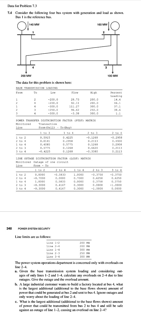 [GET ANSWER] data for problem 73 74 consider the following four bus ...