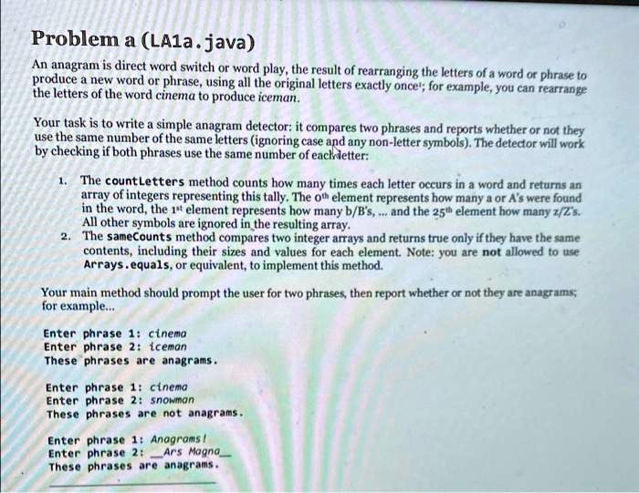 problem a lata java an anagram is direct word switeh produce word play ...