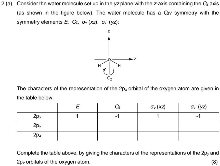 2 (a) Consider the water molecule set up in the yz plane with the z ...